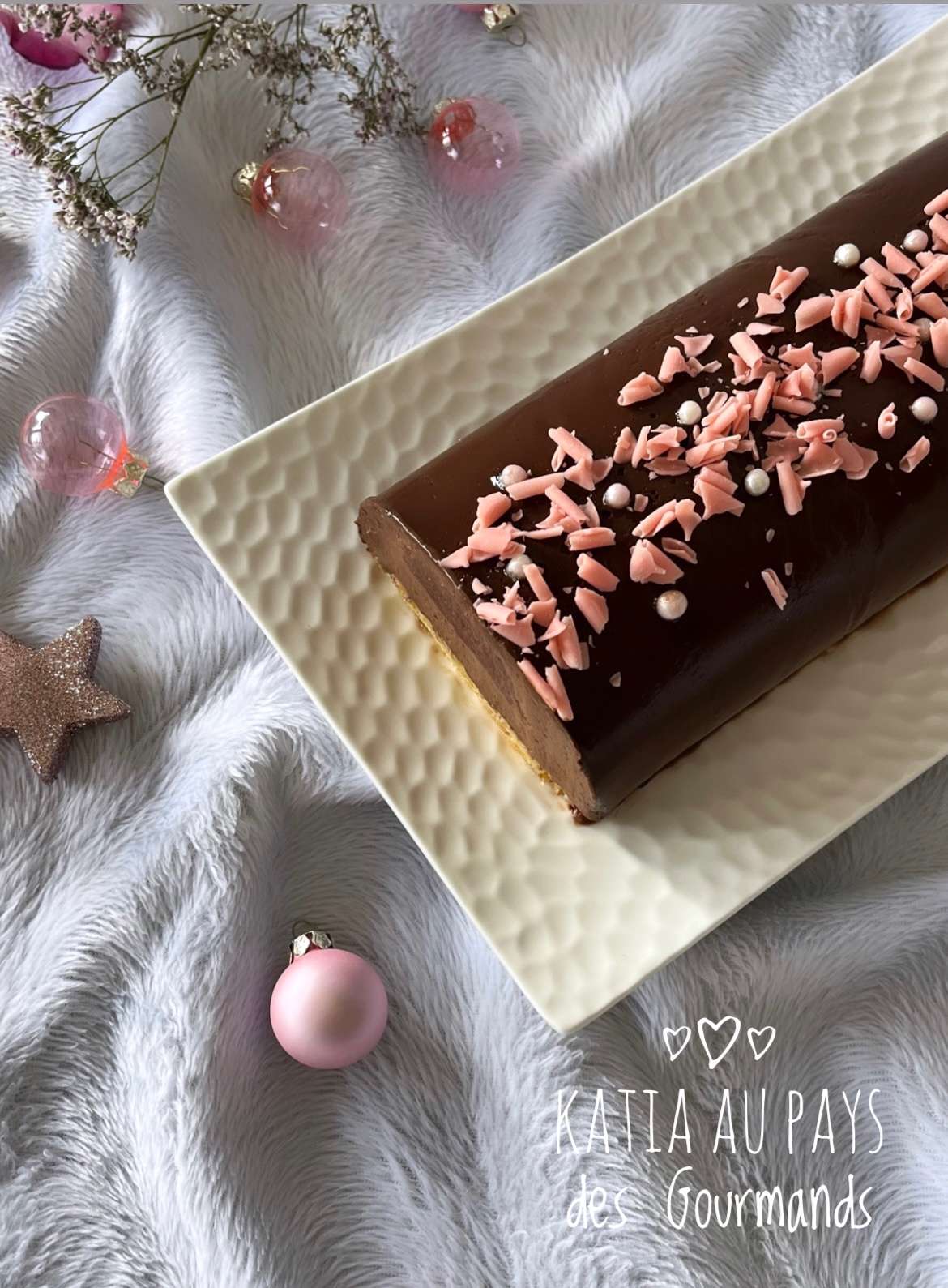 Bûche Choco / insert fruits rouges / sablé breton et glaçage miroir ...